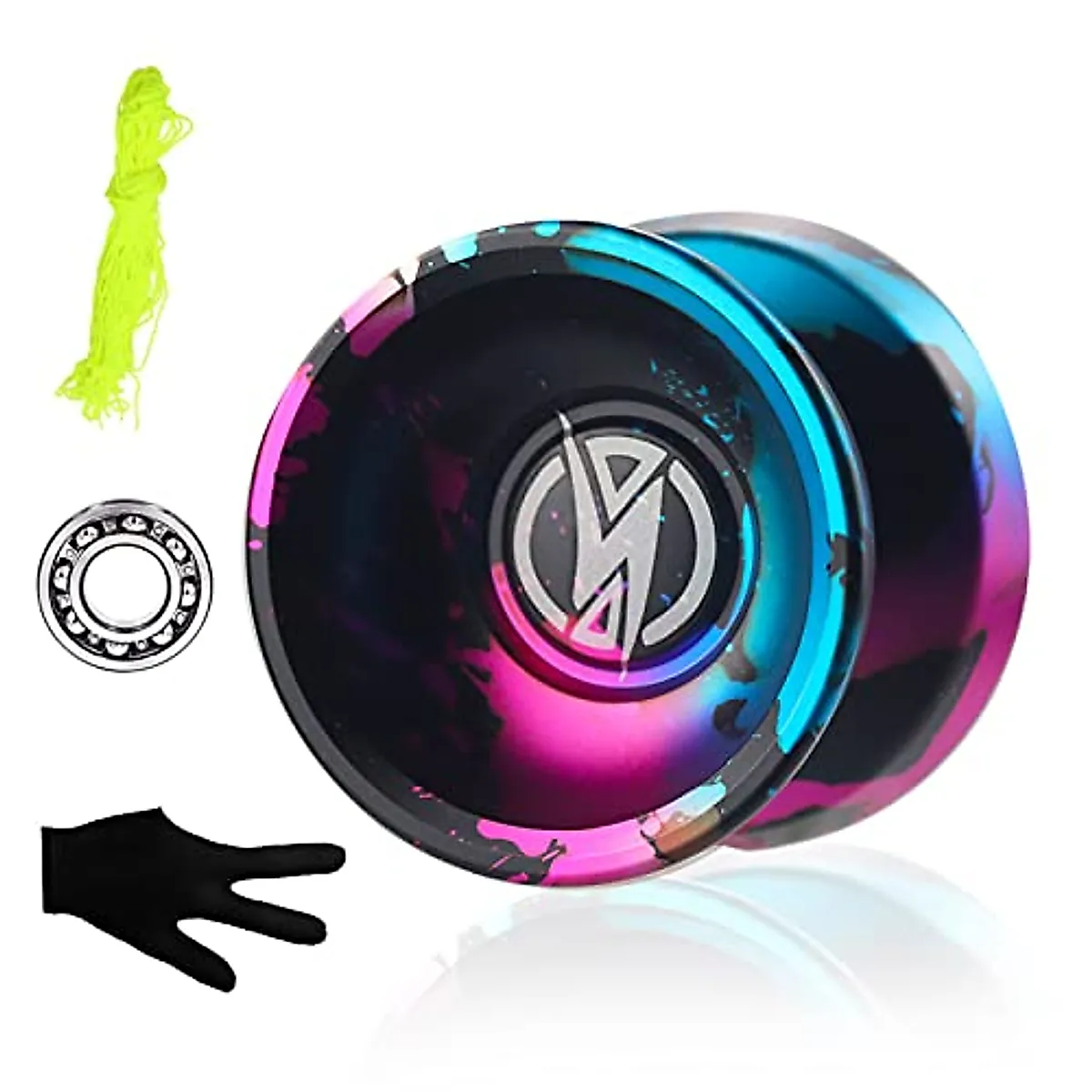 Responsive Yoyos Beginners Auto Return Yo Yo, Professional Alloy Aluminum Yoyo Ball Unresponsive Bearing for Beginner and Intermediate Yoyo Players for String Tricks, Glove and 5 Strings，SR-Y10