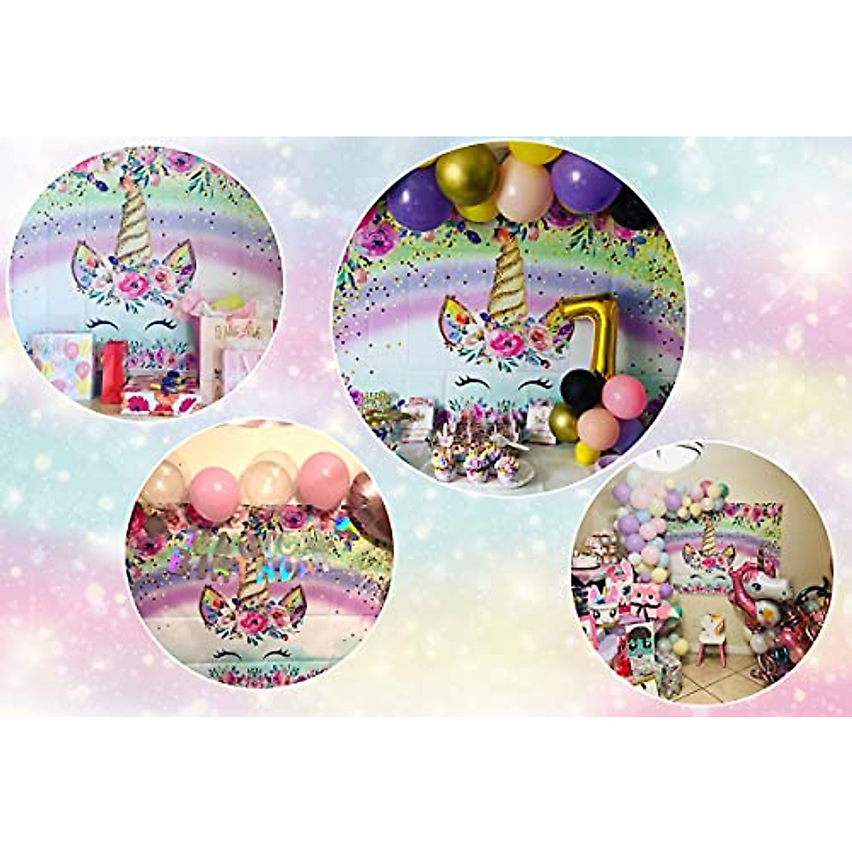 HUAYI 5x3ft Unicorn Party Wall Decorations Rainbow Baby Shower Flowers Birthday Dessert Table Banner Photo Booth phonecall Photography Backdrop Background for Photo Studio w-1769