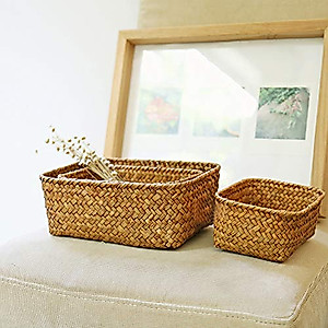 QuyWin Portable Storage Supplies Home Dedicated Storage Handmade Straw Dried Flower Fruit Pot Basket Rattan Box Candy Earphone Organizer for Home Coffee Big