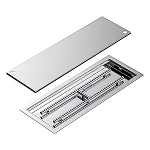 Skyflame Rectangular Stainless Steel Drop-in Fire Pit Pan and Burner with Burner Cover, 30 by 10 Inch Burning Area