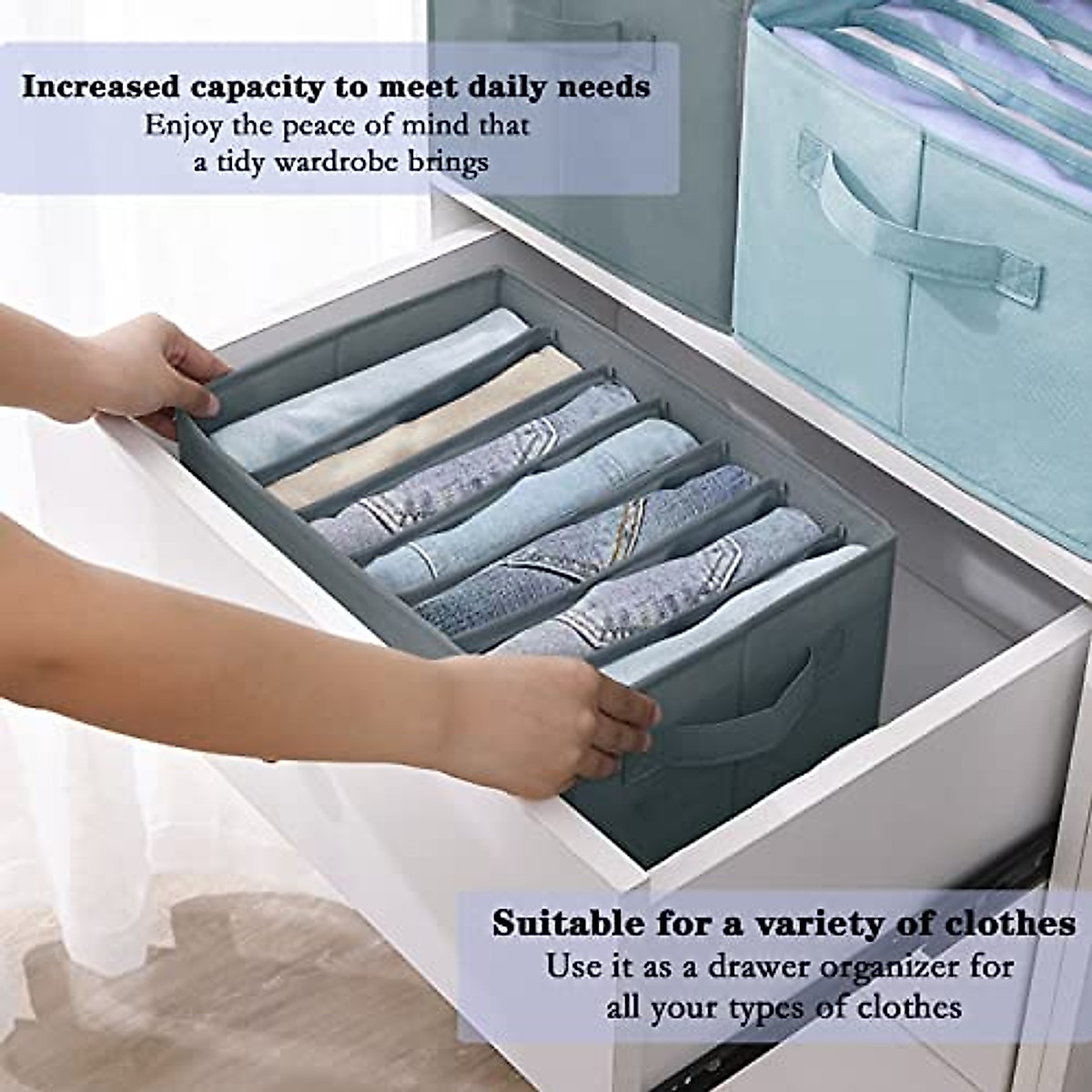 Wardrobe Clothes Organizer for Folded Clothes,Drawer Organizers for Clothing Foldable with Thickened Fabrics,Closet Storage With 9+9 Compartment Closet Organizer for Jeans Pants Bedroom Grey