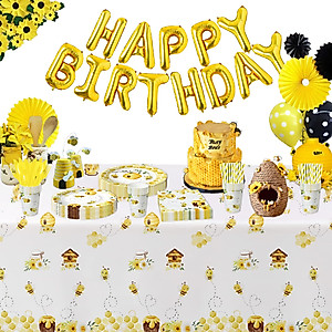 YJRJSC Bee Baby Shower Decorations Paper Plates And Napkins Party Supplies - Bee Birthday Party Decorations Tableware, Plate, Cup, Napkin, Fork, Bumble Theme Bee Day Decorations Dinnerware | Serves 24