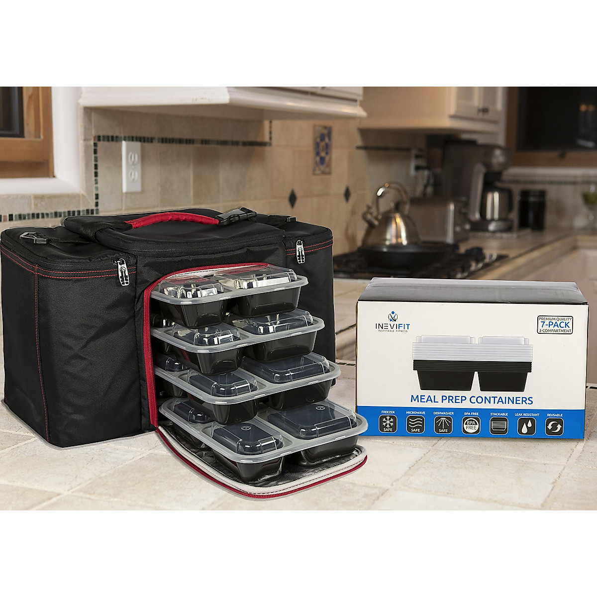 INEVIFIT Meal Prep 3 Compartment BPA FREE, Premium Food Storage Containers, Durable & Reusable, 36 oz. Stackable 7 Pack, Microwaveable & Dishwasher Safe Bento Lunch Box with Leak Resistant Technology