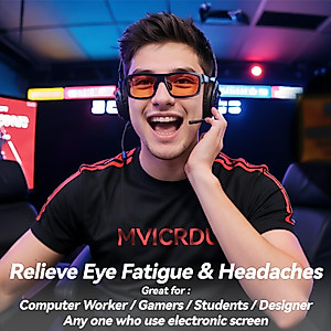 MVICRDU Gaming Glasses Computer Blue Light Blocking Glasses, Amber Glasses Filter 99% Blue Light for Relieve Eyestrain and improve Sleeping, Video Glasses for Men, Women and Kids