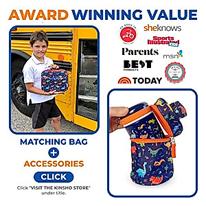 Dinosaur Bento Lunch Box for Boys Toddlers, 5 Portion Sections Secure Lid, Microwave Safe BPA Free Removable Plastic Tray, Pre-School Kid Daycare Lunches Snack Container Ages 3 to 7 Blue Orange