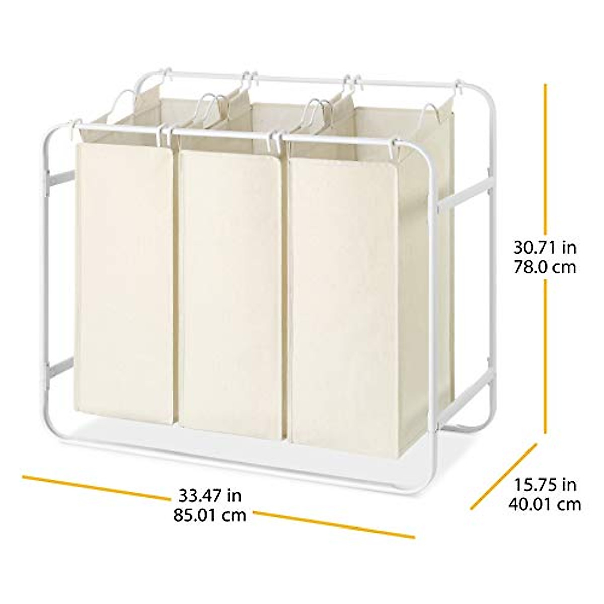 Whitmor Retro Triple 3 Removable Bags-White & Canvas Laundry Sorter, White/Canvas