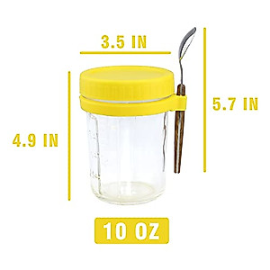 Overnight Oats Containers with Lids and Spoons,4 Pack 10 oz Overnight Oats Jars,Mason Jars with Measurement Marks for yogurt Milk Cereal Fruit Vegetable and Salad Storage Container(Pink Blue Yellow Gray)