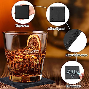 48 Pieces Slate Coasters Bulk, 4 x 4 Inch Black Stone Coasters Square Cup Coasters Set Handmade Drink Coasters Bar Coasters with Anti Scratch Bottom for Coffee Table Kitchen Home