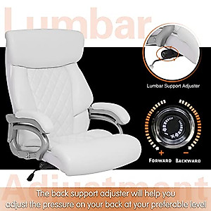 Okeysen Big and Tall 500lbs Office Chair Wide Spring Seat, High Back Large Executive Chair, Adjustable Lumbar Support Quiet Rubber Wheels Heavy Duty Metal Base, Office Chair for Back Pain (White)