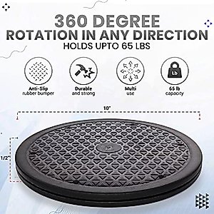 Lazy Susan Turntable Organizer, Non Skid Large Lazy Susan Turntable for Cabinet, Computer or Laptop, Plastic Turn Table, Black 10 in, 1 PC - by RamPro