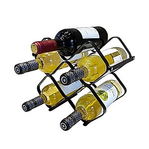 Wine Racks 6 Bottles Wine Bottle Holder, Countertop or Wall Mounted for Wine Storage, Hanging Wine Storage Shelf, Black Metal Wine Rack Bottles Holder Organizer for Bar, Kitchen, Cabinet, Pantry