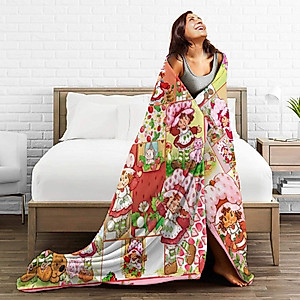 Cute Strawberry Flannel Blanket Soft Fuzzy Plush Blanket for Girls All Seasons (80 “x60”)