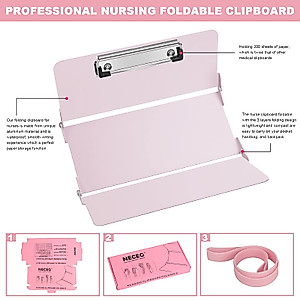 Nursing Clipboard, Nursing Clipboard Foldable with Nursing and Medical Edition Cheat Sheets 3 Layers Aluminum Foldable Clipboard Nursing Notepad for Students, Nurses, Doctors, Nursing Edition (Pink)