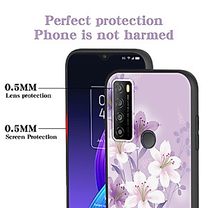 Nuouxoco Phone Case for TCL 30 XL (T701DL) with Lanyard Strap, for TCL TCL 30 XL Case (6.82 inch) Girls Women Cute Slim Shockproof Protective Cover Case for TCL 30 XL - Purple Flower