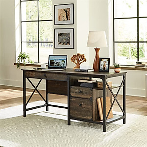 Sauder Steel River Industrial Computer Desk with Storage, Carbon Oak Finish