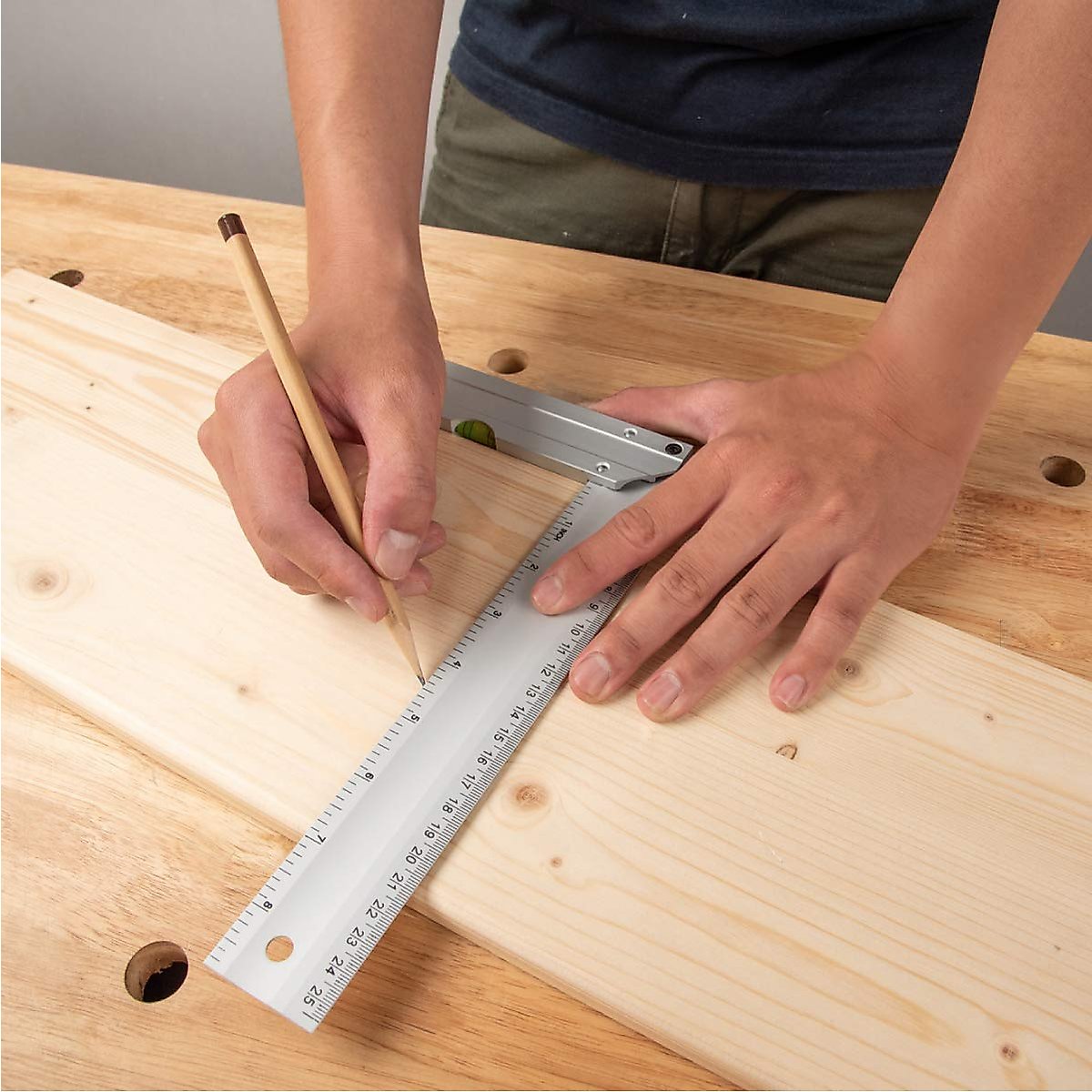 POWERTEC L Square 3pc, Try Square, 90 Degree Measuring Tools w/Bubble Levels, Machinist Square for Router Fence, Table Saw Blade, Woodworking, Carpentry Work, Frame Work (80005)