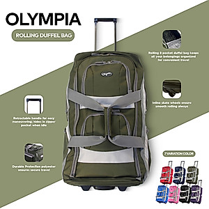 Olympia U.S.A. 22 inch Carry On 8 Pockets Wheeled Rolling Duffel Bag Water Resistant Luggage Lightweight Travel Suitcase with Retractable Handle