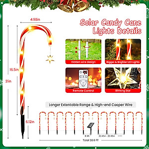 12PK Christmas Decorations Outside Solar Candy Cane Lights, KuBace Newest Solar Pathway Markers Yard Lights with Blinking Star, 9 Modes Xmas Decor for Yard Garden Driveway Walkway, Wider Solar Panel