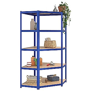 vidaXL Industrial Style Corner Shelf - 5-Layer Storage Unit - Blue Engineered Wood and Galvanized Steel Construction - Fits Any Corner