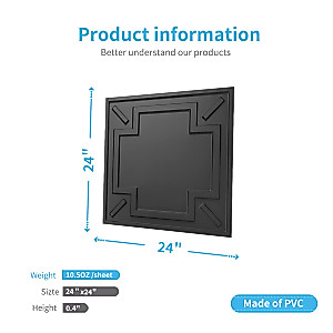 Art3d Decorative Drop Ceiling Tile 2‘x2‘, Glue-up 3D Textured Ceiling Panel, Plastic Sheet in Black(12 Pack)