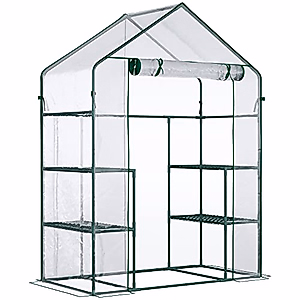 Outsunny 56" x 29" x 77" Outdoor Walk-in Greenhouse Garden Hot House with 3-Tier Shelving, Roll-Up Door & Weather Cover