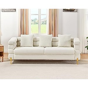 VanAcc Modern Sofa Couch, 24''Extra Deep Seat Sectional Sofa for Living Room, 85 inch Oversized Sofa, 3 Seat Sofa,White