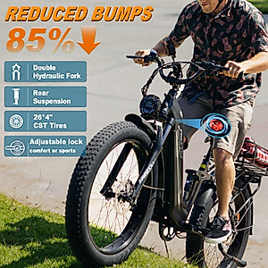FREESKY Electric Bike for Adults with 1600W Power Motor, Full Suspension Ebikes up to 35MPH & 105Miles Max Range, 48V 25AH Removable Battery, 27" Fat Tire, Step-Thru E-Bike for Women/Men