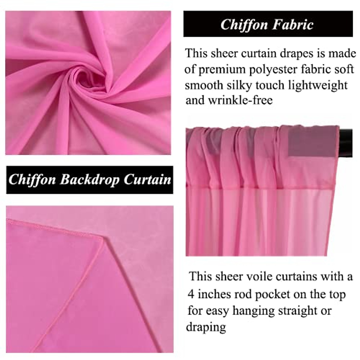Pink Backdrop Curtains Chiffon Curtain for Backdrop Sheer Curtains 2 Panels 29x120 Inches Pink Tulle Drapes 10FT Curtains Wedding Backdrop Photo Booth Background for Bridal Ceremony Reception Party