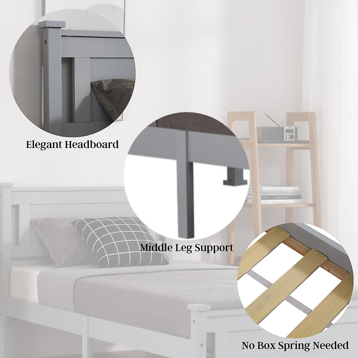 AOCOROE Twin Bed Frame for Boys and Girls, Twin Size Wooden Platform Bed with Vertical Stripe Headboard, Foot Board, Slats Included, No Box Spring Needed, Grey