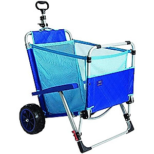 2-in-1 Beach Day Folding Lounge Chair & Cargo Cart Blue - Sunbathing Sun Chair with Lock Tanning Chair, Portable, Lightweight, Lounger for Patio Collapsible with All-Terrain Wheels