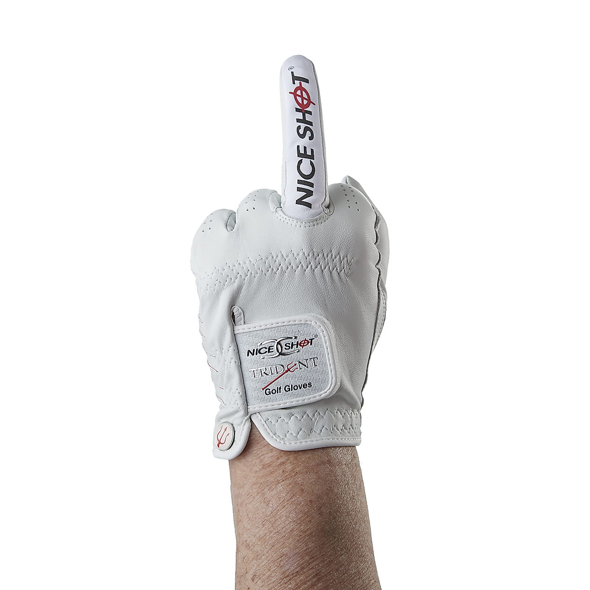 Nice Shot Trident Golf Glove with Power Grip Strips in Premium White Cabretta Leather Men's Left Hand - XLarge