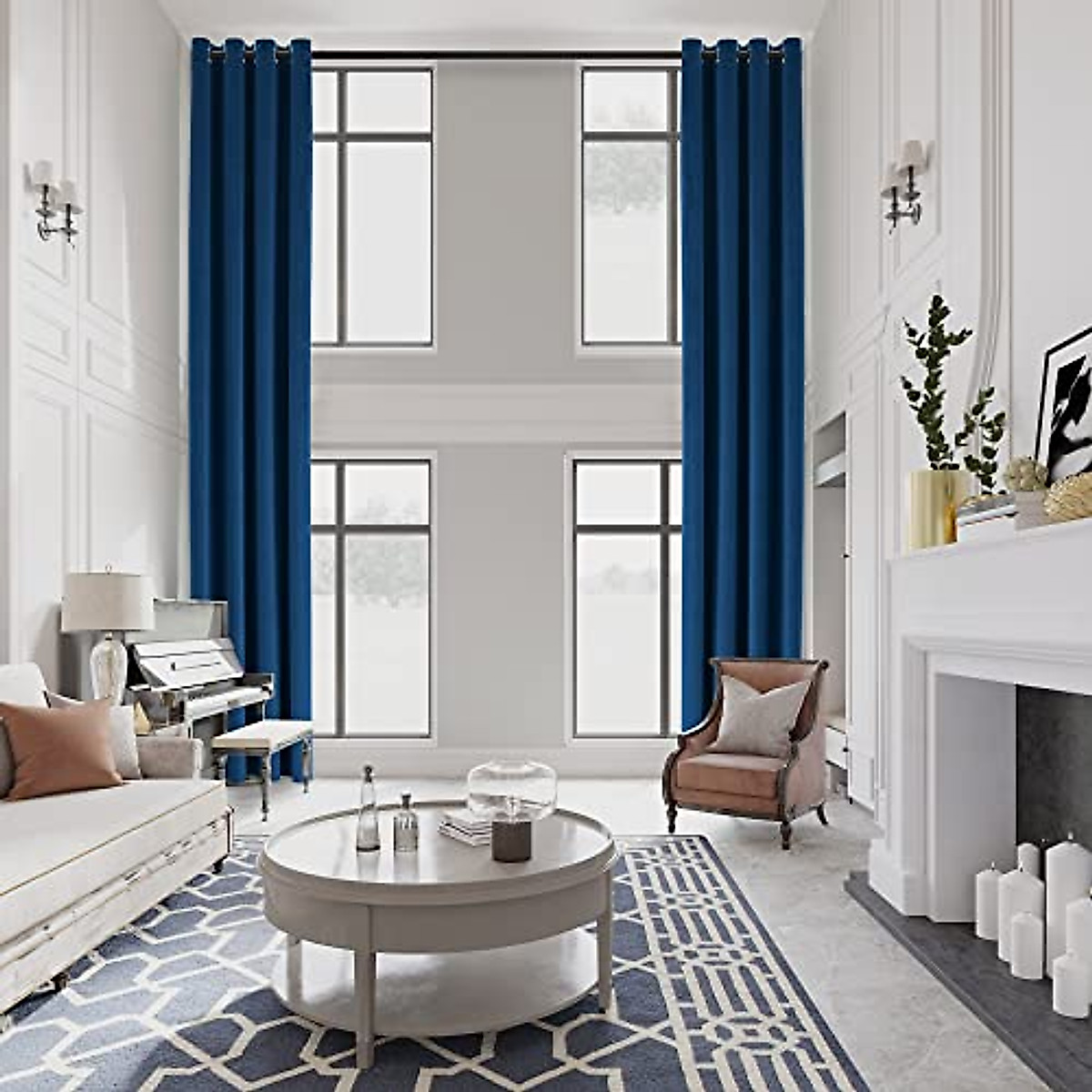 MASWOND Extra Long Blackout Velvet Curtains for High Ceilings - 156 Inch Curtains Perfect for Two Story Living Rooms, Wrinkle-Free, 2 Story Grommet Curtains, 52" W x 15FT, Dark Blue, 1 Panel