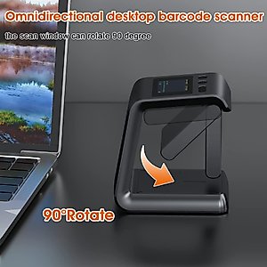 Alacrity 2D QR Wireless Hands-Free Omnidirectional Desktop Barcode Scanner, with Screen Display and Large Capacity Batteries, Compatible with Bluetooth & 2.4GHz Wireless, for Airport, Supermarket