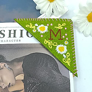 Personalized Corner Bookmark for Women, Embroidery Bookmark with Letter M, Felt Triangle Bookmark, Cute Flower Book Marks for Book Lovers