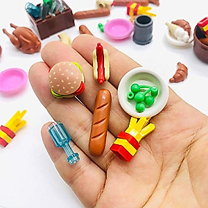 Building Blocks City Food Accessories Set Hamburger French Fries Pizze Chicken Hot Dog Cherry Toys Parts Compatible Major Brand, 79pieces