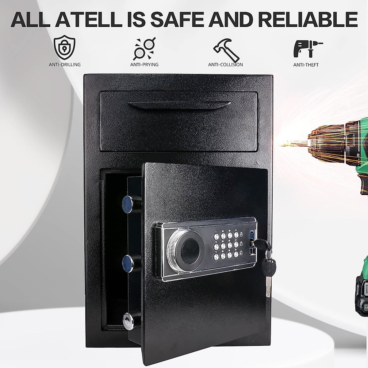 2.5 Cub Security Business Safe and Lock Box with Digital Keypad,Drop Slot Safes with Front Load Drop Box for Money and Mail,Business