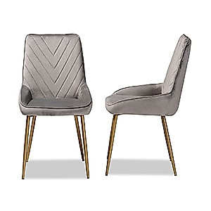 Baxton Studio Priscilla Contemporary Glam and Luxe Grey Velvet Fabric Upholstered and Gold Finished Metal 2-Piece Dining Chair Set