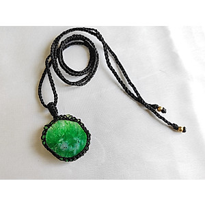 Green Solar Agate Macrame Pendant, Cord Wrapped Macrame Pendant, Gemstone Macrame Jewelry
