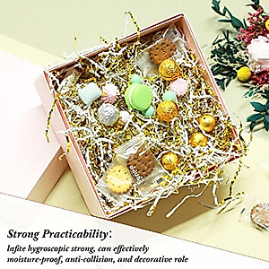 Crinkle Cut Paper Shred Filler Shredded Paper for Gift Box Crinkle Paper Metallic Shredded Crinkle Cut Paper Easter Grass Tissue Paper for Wedding Birthday Wrapping Boxes Bags (Gold White, 1 LB)