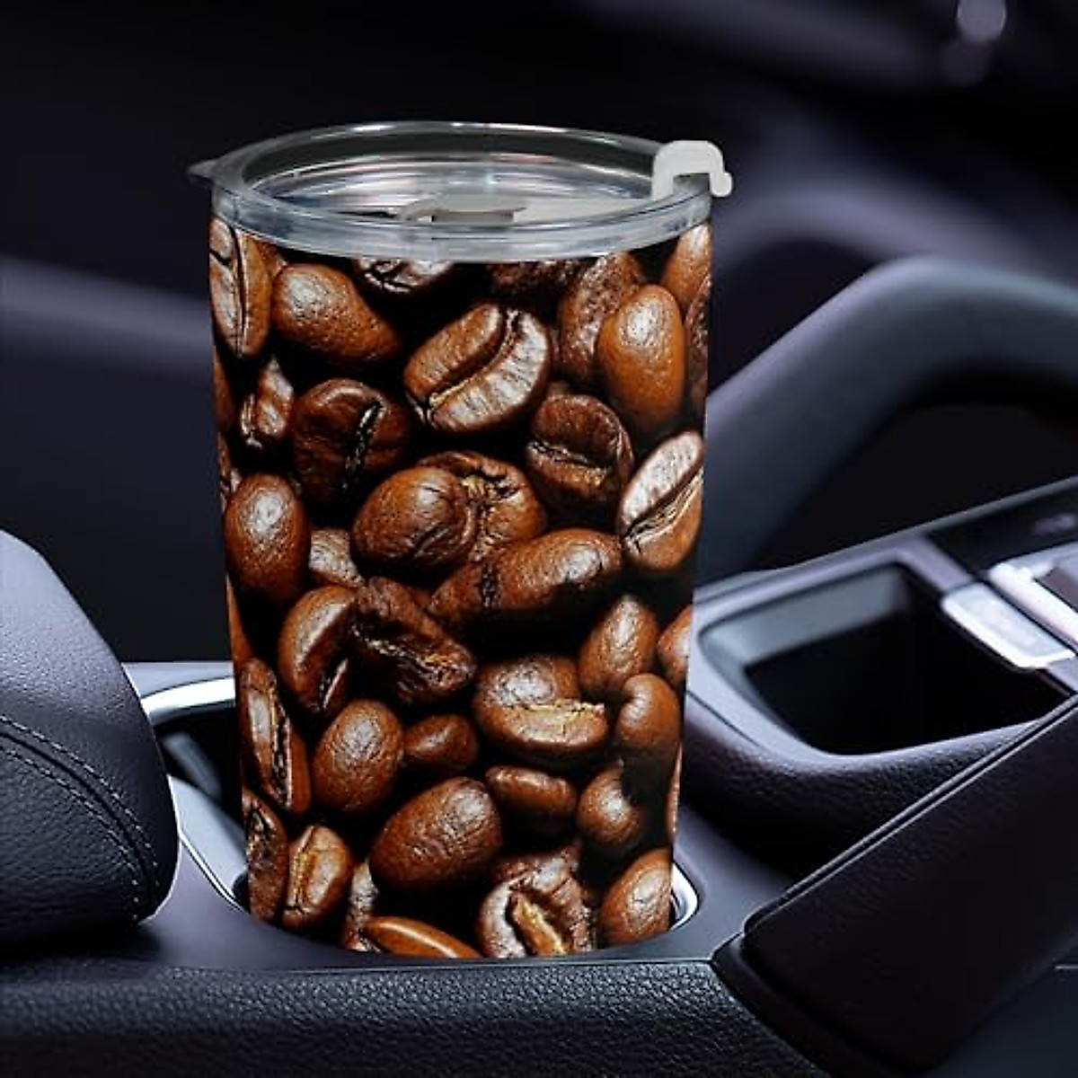 QWEUIOP 20oz Insulated Travel Coffee Mug Coffee Beans Pattern Stainless Steel Tumbler with Lid Double Wall Vacuum Coffee Cup For Hot and Cold Drinks14113