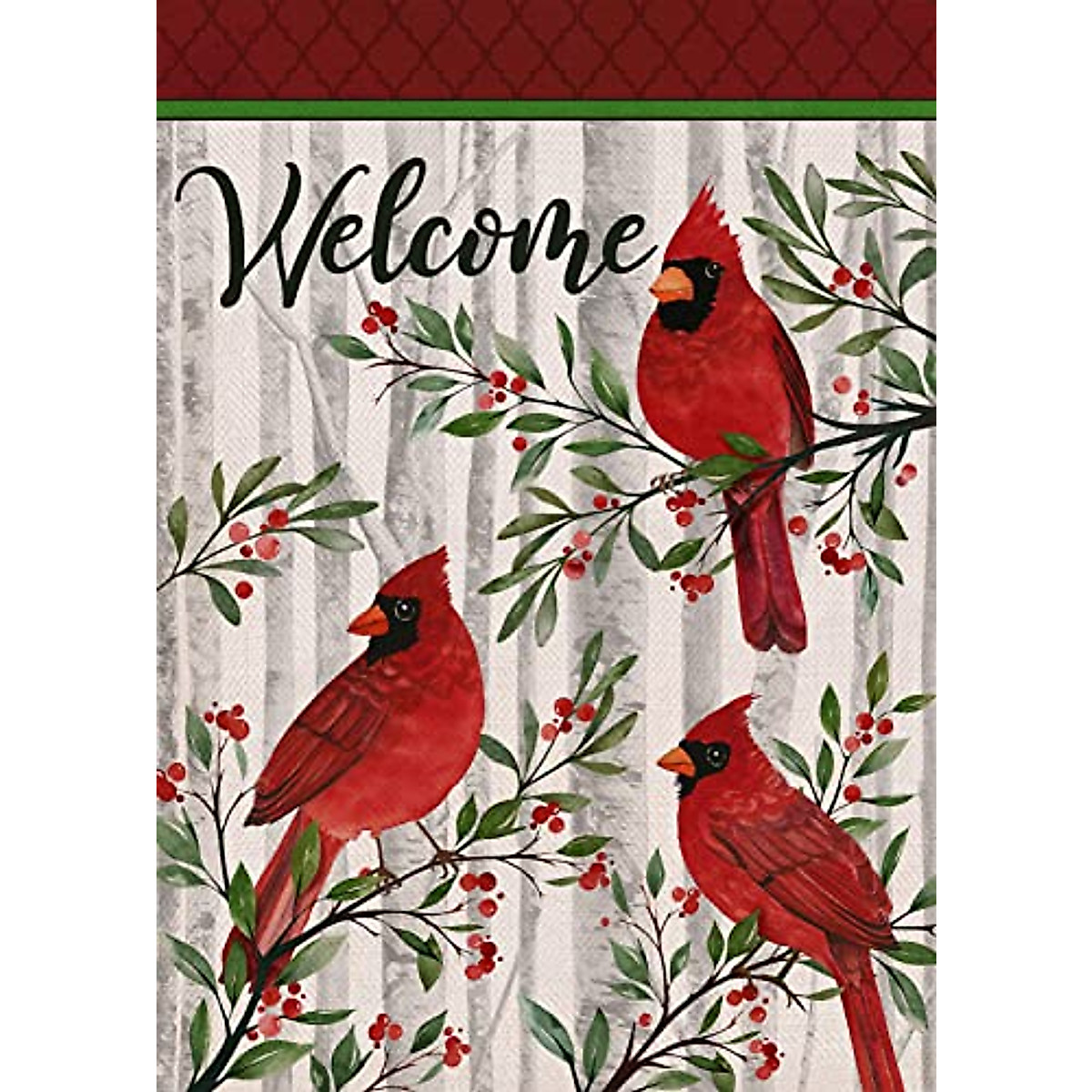 Dyrenson Welcome Winter Cardinals Red Birds Berries Decorative Garden Flag, Snowy Forest Farmhouse Yard Outside Decorations Outdoor Small Decor 12x18
