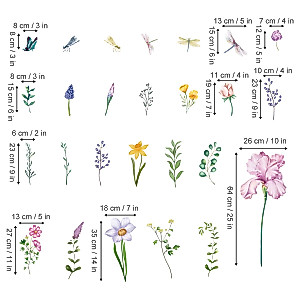 decalmile Garden Flower Wall Decals Narcissus Iris Floral Dragonfly Wall Stickers Bedroom Living Room TV Wall Home Decor