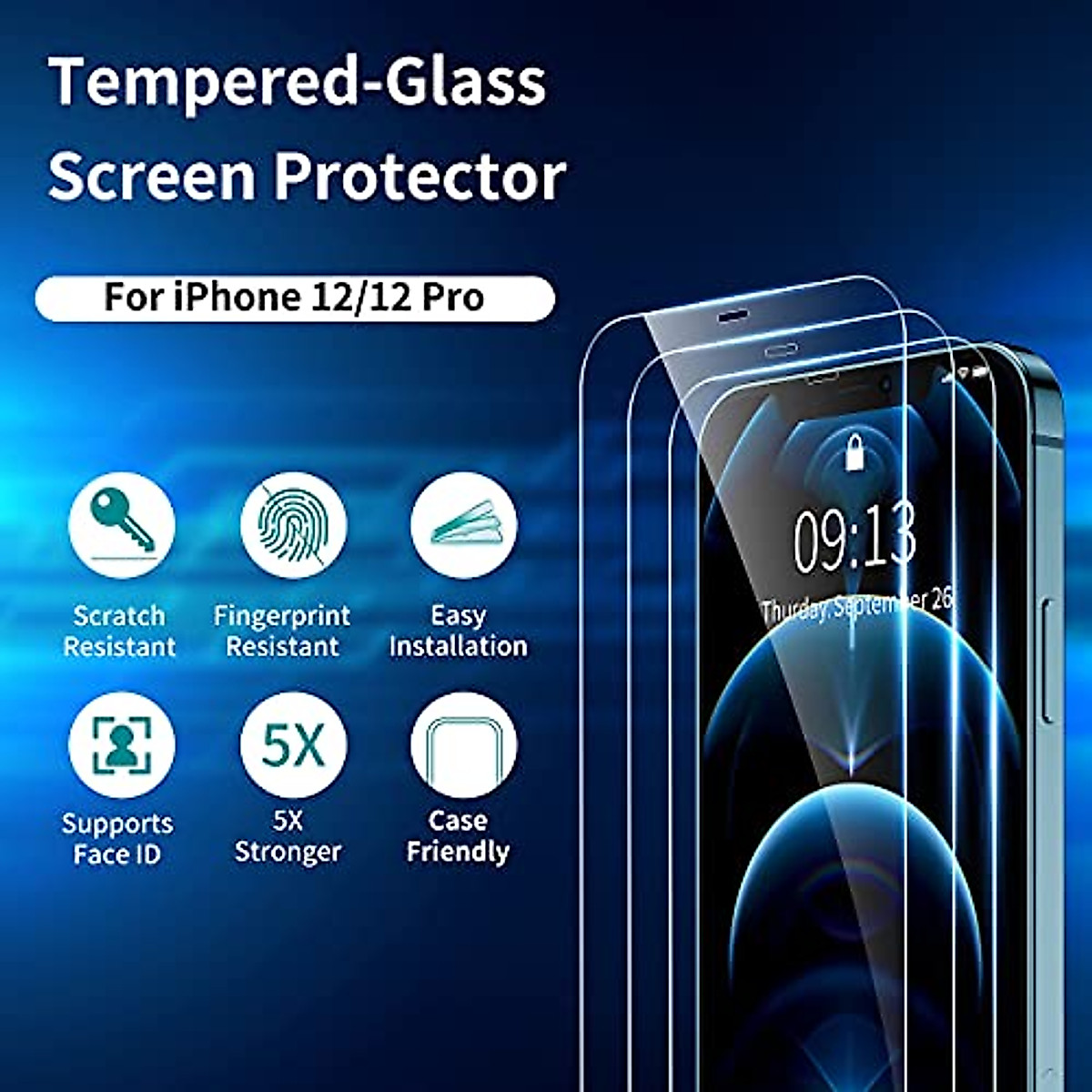 ImpactStrong Shatterproof Tempered Glass Screen Protector for iPhone 12 / iPhone 12 Pro [Easy Installation Frame] [Bubble Free] [9H Hardness] [Full Coverage] Case Friendly, 6.1 Inch - (3-Pack)