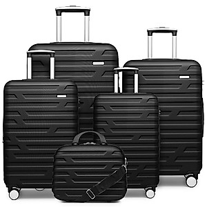 LARVENDER Luggage Sets for Women 5 Piece Hardside Expandable Suitcases with Wheels TSA Lock, Lightweight Travel Carry On Suitcase Set with Cosmetic Case, Black Brown