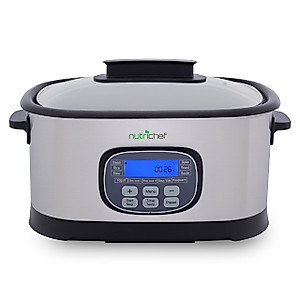NutriChef Slow Cooker Electric Steamer - Sous Vide Cooking Mode, Stainless Steel High Pressure Multi-Cooker Crock Pot with Digital LCD Display, 11 Preset Cooking Modes, 6.5 Quart Capacity AZPKPC45