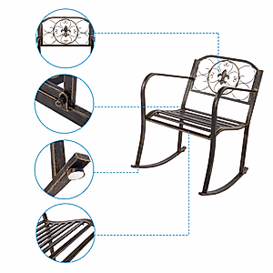 VINGLI Outdoor Rocking Chair, Heavy Duty 660 LBS Wrought Cast Iron Rocking Chair with Back & Armrest, Metal Patio Rockers for Porch, Backyard or Garden