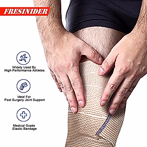 FRESINIDER Premium Elastic Bandage Wrap, 6 Pack 4" Cotton Latex Free Compression Bandage Wrap with Touch Closure at Both Ends, Support & First Aid for Sports, Medical, and Injury Recovery