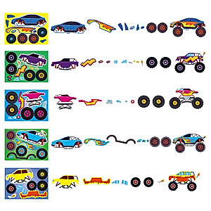 20 PCS Monster Truck Make Your Own Stickers with 10 Designs Truck Party Favors for Monster Truck-Themed Birthday Party Decorations Favor Supplies Education Toy Art Craft Activities Birthday Gift