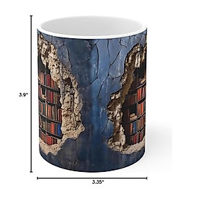3D Effect Books Mugs, 3D Bookshelf Mug, Creative Space Design Multi-Purpose Mugs, Book Lovers Coffee Mug, Library Bookshelf Mug, Cute Mug Ceramic Coffee Mugs for Women and Men (A)