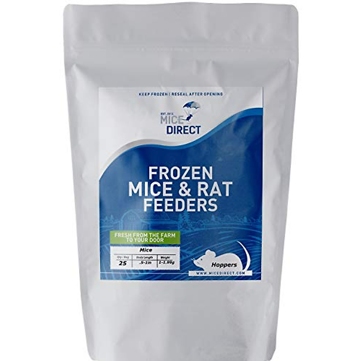 MiceDirect Frozen Hopper Mice Feeders Baby Ball Pythons & Red Tail Boas, Sub Adult Milks (25 Count)